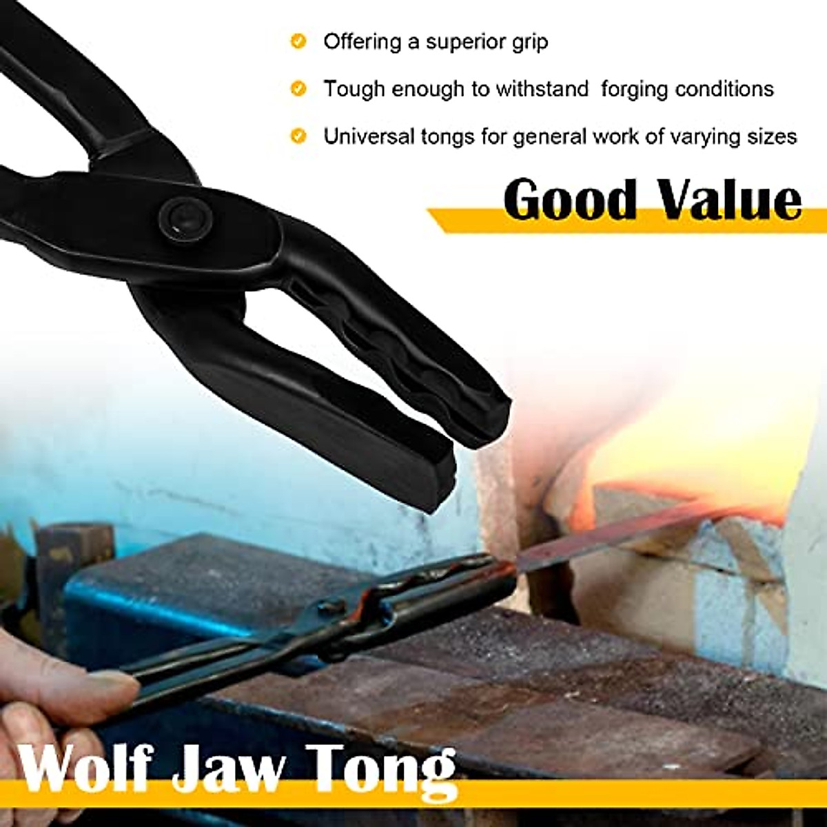 Beginner Blacksmith Starter Assembled Bladesmith Knife Making Tongs Anvil Vise Forge Wolf Jaw Tongs (15 in)