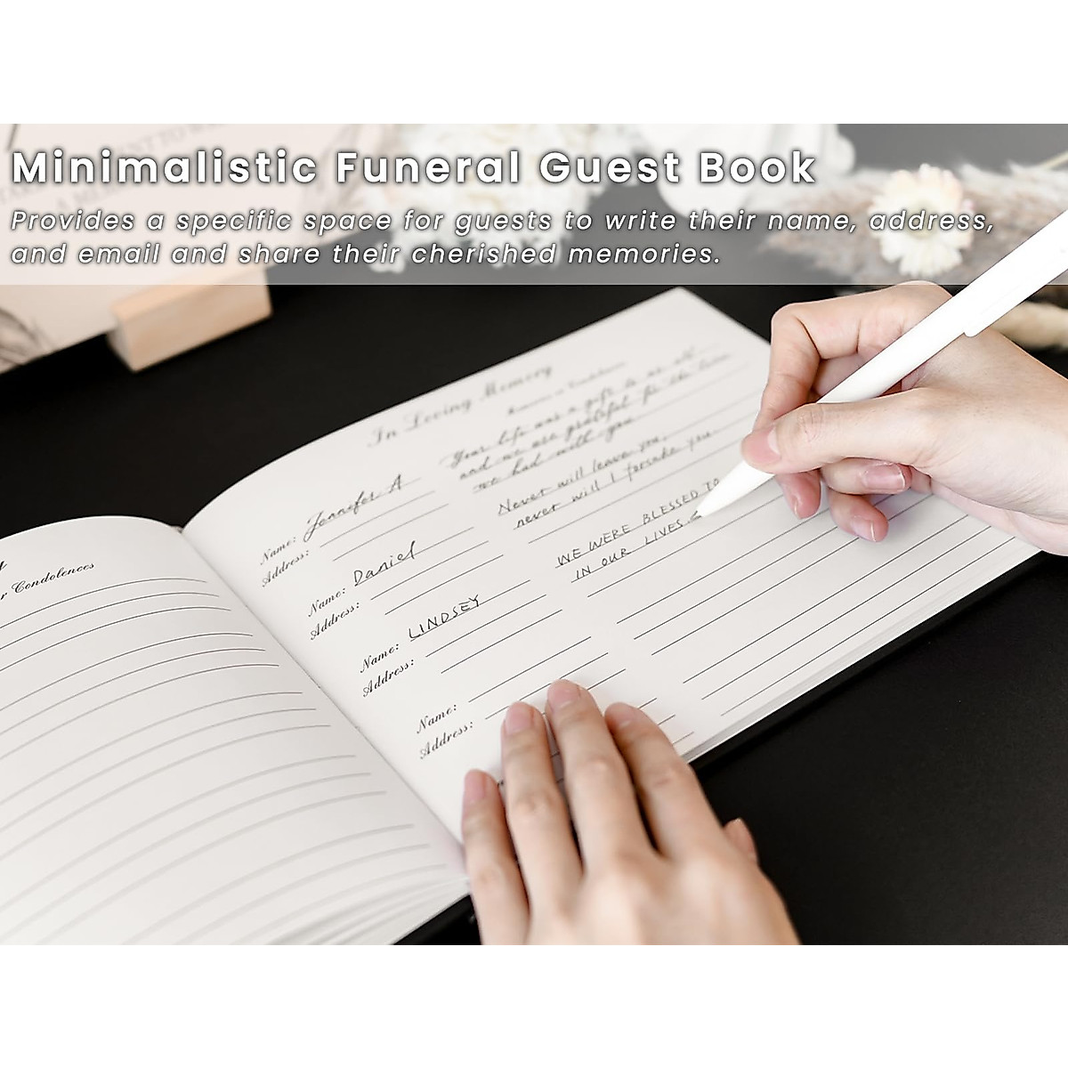 Twill Funeral Guest Book - in Loving Memory Guestbook with a Memory Table Sign - Hardcover Guest Sign in Book for Funeral Service - 320 Entries, 9"x7.5", Black