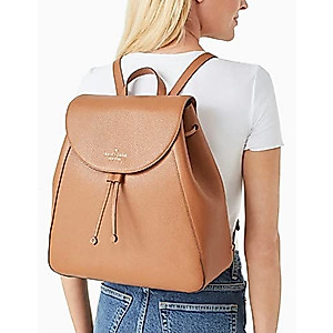 KATE SPADE LEILA LARGE FLAP BACKPACK TOTE BAG GINGERBREAD PEBBLED LEATHER