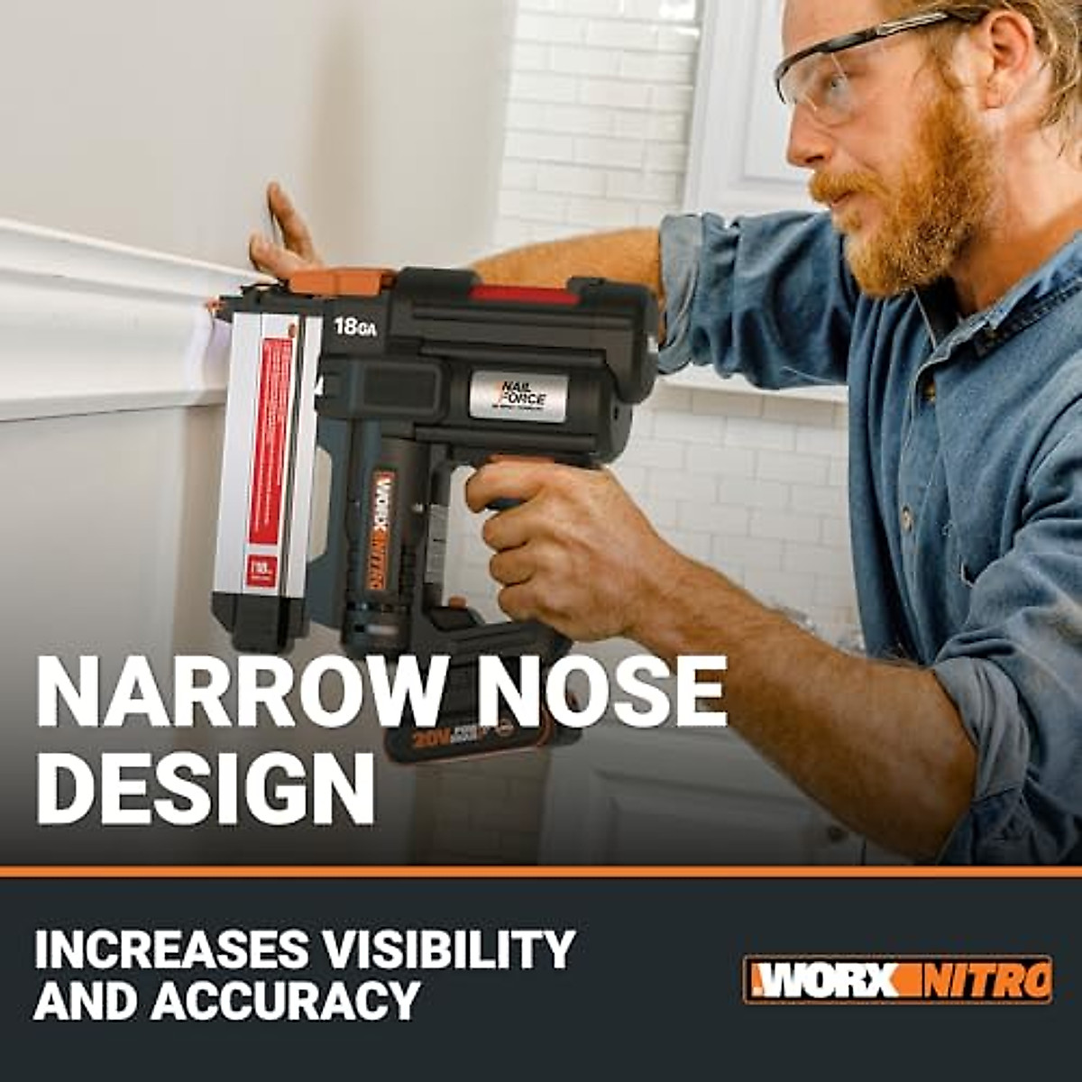 Worx Nitro 20V 18GA Brad Nailer Cordless Fires 80 Nails Per Minute, Cordless Nail Gun Anti-Ejection, Nail Gun Battery Powered Tool-Free Jam Release WX842L.9 Power Share – Tool only