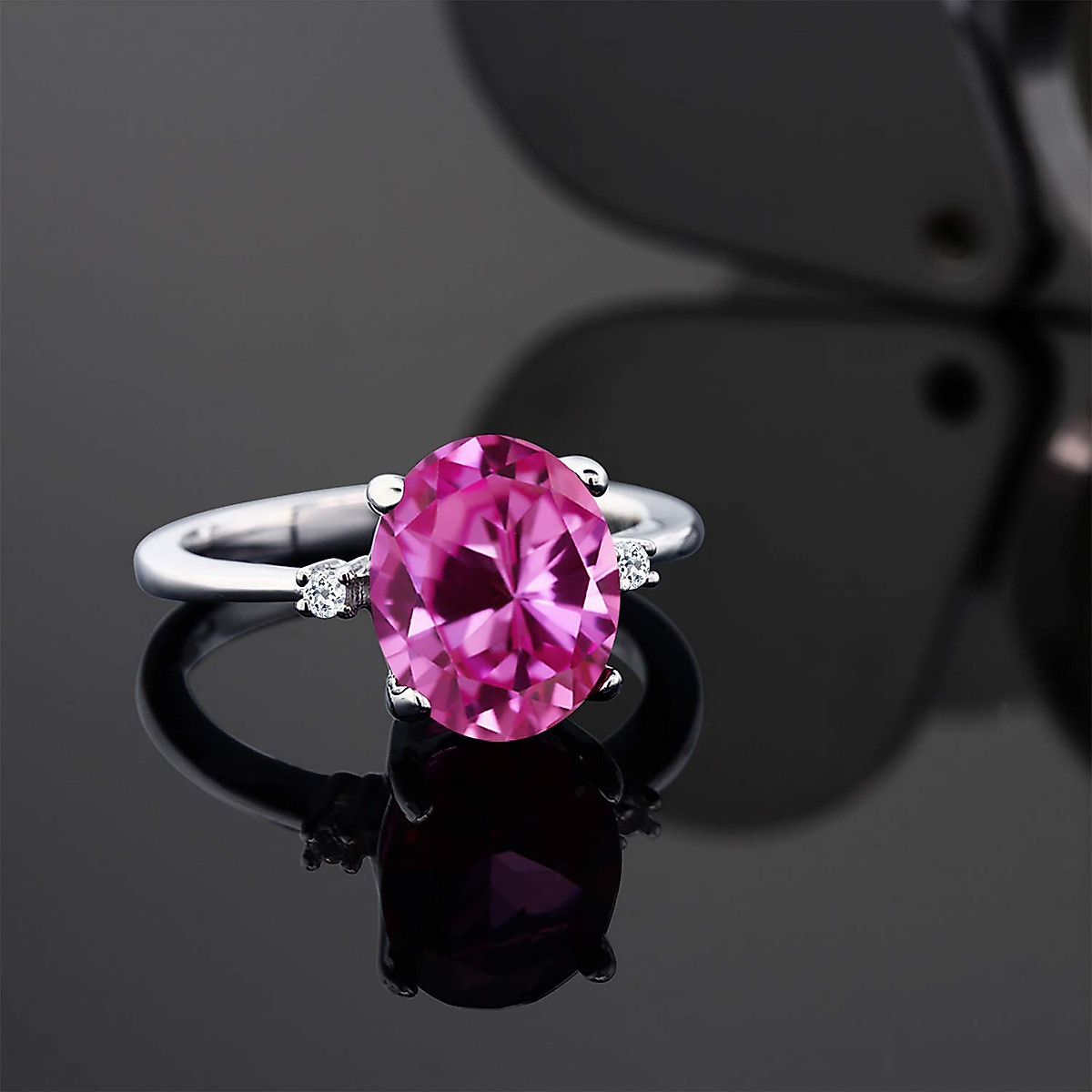 Gem Stone King 925 Sterling Silver Pink Created Sapphire and White Topaz Ring For Women (3.29 Cttw, Available 5,6,7,8,9) (Size 6)