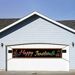 Large Happy Juneteenth Banner for Fence Juneteenth Decoration June 19th Independence Day Decor African Afro American Festival Celebration Supplies
