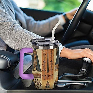 LLUTSNTH 40 Oz Vacuum Tumbler with Violet Handle Leakproof Insulated Tumbler Ancient Egypt Tribe Series Stainless Steel Travel Mug with Lid And Straw Coffee Cup Cute Water Bottles Cup Holder Friendly