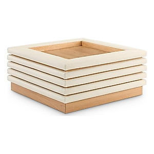 Meridian Furniture 210Cream-CT Rory Collection Modern | Contemporary Upholstered Coffee Table, Soft Cream Vegan Leather, Natural Finish Oak Veneer, Deep Channel Tufting, 39" W x 39" D x 16" H, Cream