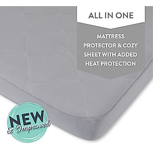 Ely's & Co. Patent Pending Waterproof Cotton Quilted Pack n Play Sheet | Mini Crib Sheet | All in one Mattress Pad Cover and Cozy Sheet, Grey