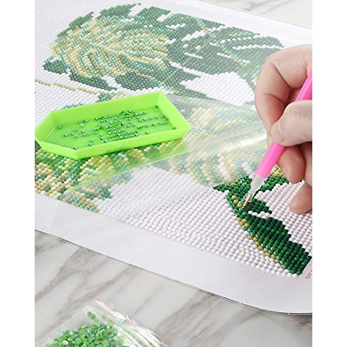 PP OPOUNT 6 Pack 5D Diamond Painting Kits for Adults, Green Plants Full Drill Round Diamond Cross Stitch Diamond Painting by Number Kits for Home Wall Decor(11.8x15.7 inch, Patent Product)