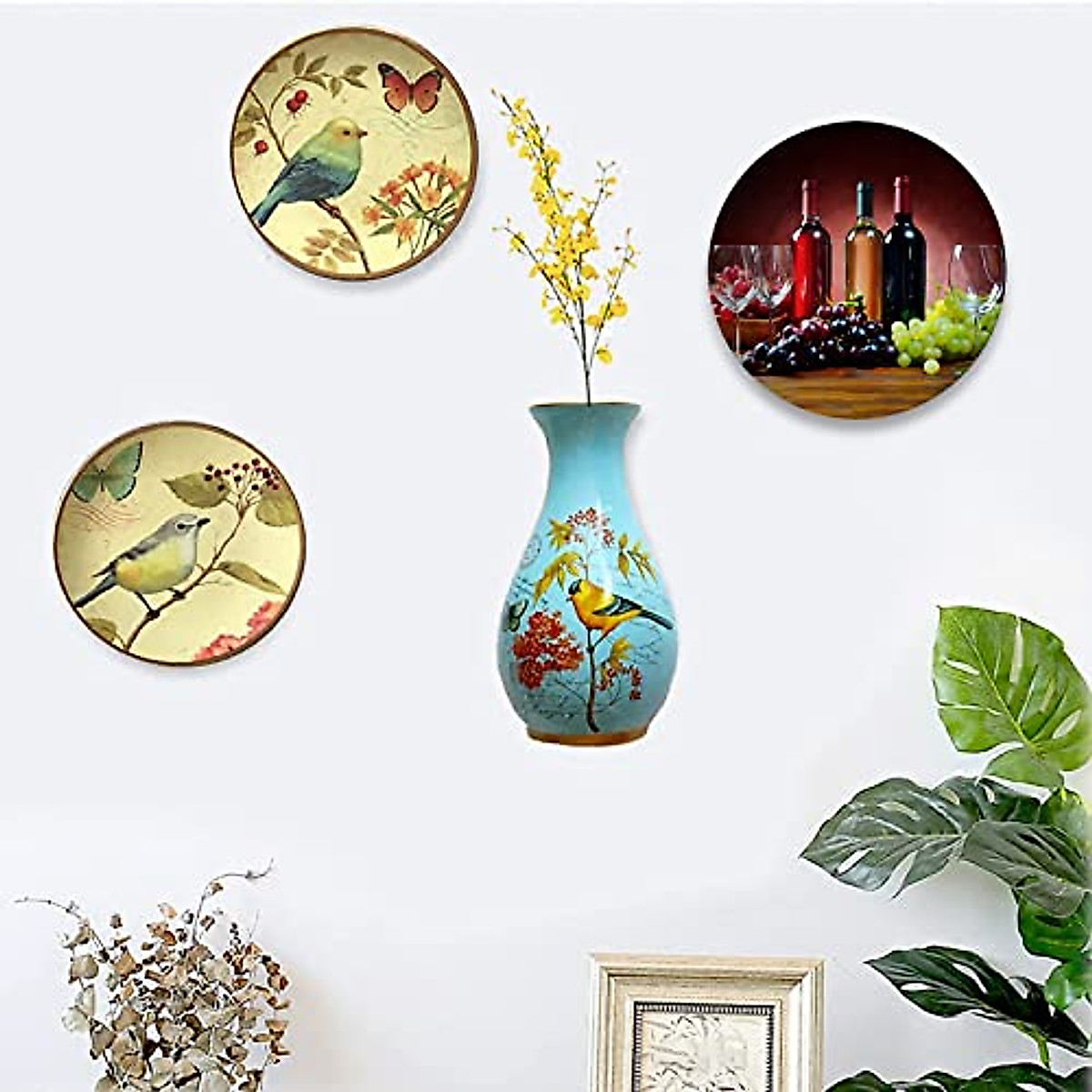Kalen Still Life Wine Grapes Bottle Stemware Decorative Plate Wall Hanging Wedding Gifts Household for Home Decor Porcelain Plates with Display Stand 6 inches