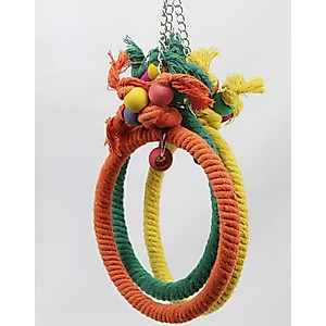 Barn Eleven Bird Swing, Cage Hanging Toys Cotton Rope Swing Bite Resistance Perches Toy Parrot Toy Boredom Breaker for Budgie, Cockatiels, Conures, Finches, Small Parakeets (Large,Pink)