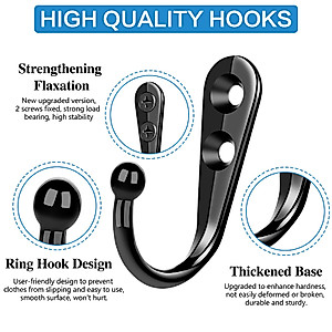 QJUZO Wall Hooks for Hanging, 15pcs Black Wall Mounted Coat Hooks, Metal Wall Hooks for Coats with 30 Pieces Screws for Hanging Hat, Key, Towel, Robe, Coats, Scarf, Bag, Coffee Mugs