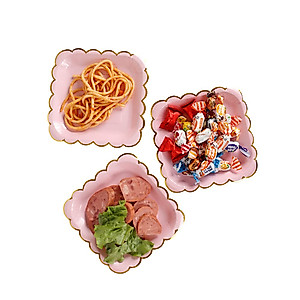 Geeklife Pink Disposable Paper Party Plates Bulk, 7 Inch Metallic Gold Paper Decorated Dessert Plates Set,20 PCS