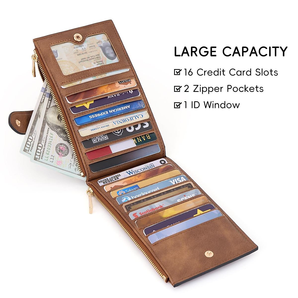 CLUCI Women's Wallet Leather Slim Wallet for Women RFID Blocking with Multi Credit Card Holder Zipper Pocket