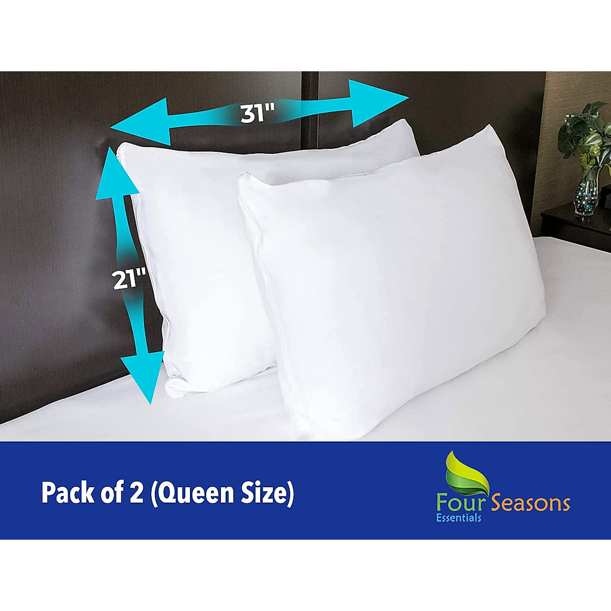 Queen Size Waterproof Pillow Protectors (Set of 2) – Zippered Hypoallergenic Pillowcase Cover Allergen Dust Proof Encasement