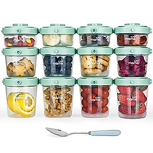 SUPERMAMA Stackable Baby Food Containers 12 Set(2/4/7oz), Baby Food Storage Containers with Airtight Lids, Baby Food Jars Freezer Safe, Easy to Store & Keep Fresh, Microwave Safe, BPA Free, Green