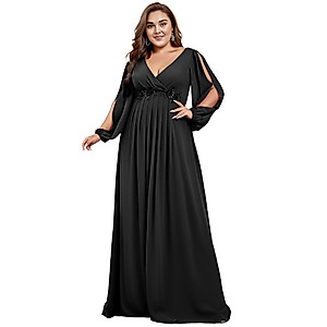 Ever-Pretty Plus Womens A-line Long Side Slit Sleeves Bidesmaid Dress for Wedding Plus Size Black US26