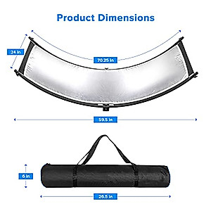 LimoStudio 70 x 24 inch / 5.8 x 2.1 feet [4 Color in 1] Clamshell Lighting Reflector Diffuser Kit, Curved Shape Large Reflector with Tripod Stand in White, Black, Silver, Gold, Photo Studio, AGG2809