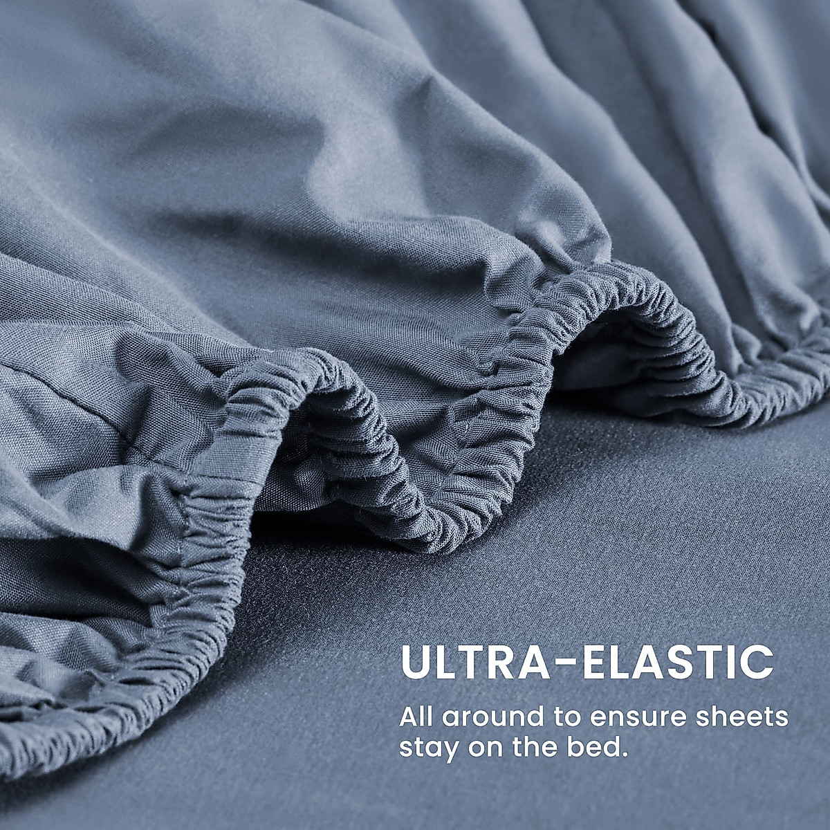 SLEEP ZONE® Nanotex® Super Soft Cooling Full Size Bed Sheets Set 4 Piece - Easy Care Fitted Flat Sheet & Pillowcase Sets - Wrinkle Free, Fade Resistant, Deep Pocket 16" (Flint Blue, Full)