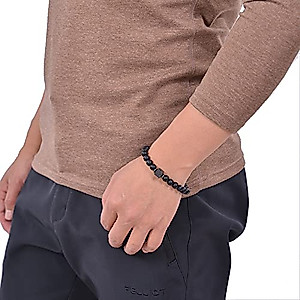 To My Son Bracelet, Mother/Dad and Son Forever Linked Together Mens Natural Beaded Link Bracelet, Handmade Black Agate and Tiger's Eye Stone Bracelets for Son from Mom, Bar Mitzvah Graduation Birthday gifts (lova stone)