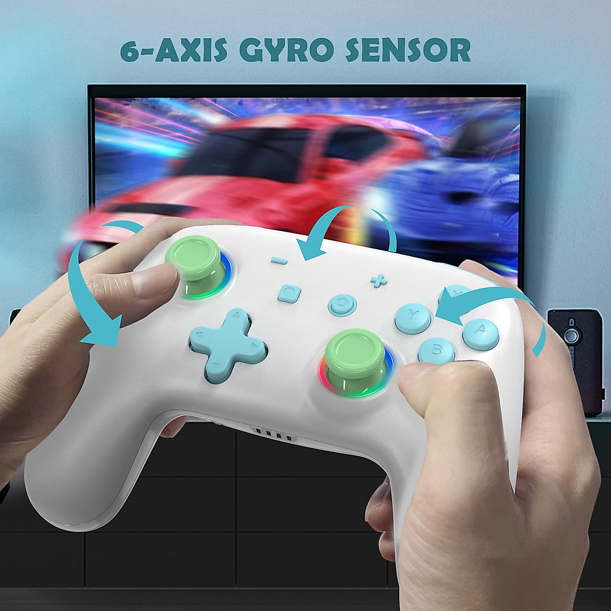 momen Switch Pro Controller, Wireless Switch Controller for Nintendo Switch/Lite/OLED Green Switch Controller Adjustable LED Joystick, Wake-up, Turbo, Dual Vibration & Motion Control