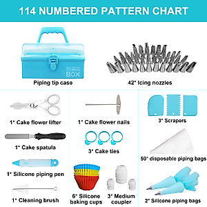 Cake Decorating Tools Piping Bags & Tips Set 115 Pcs, Cake Decorating Kit with 42 Piping Tips,Cake Decorating Supplies with Frosting Tips&Bags Cupcake Cookie Decorating Supplies Gifts for Kids