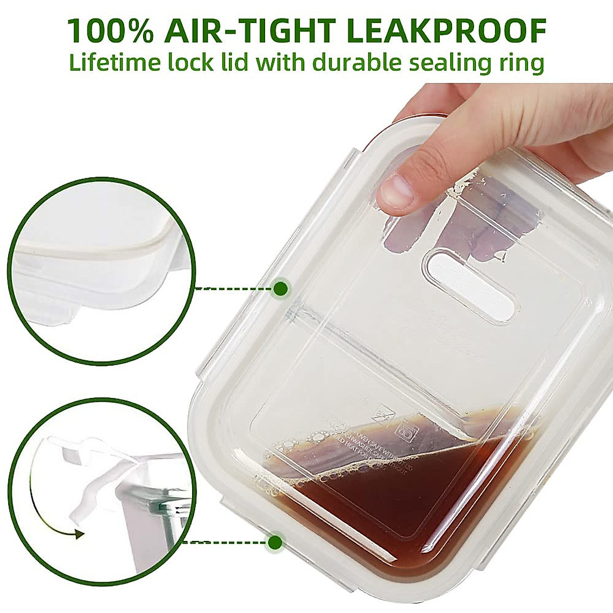 DAS TRUST 3 Pack 36oz Glass Food Storage Containers 2 Compartments Glass Meal Prep Containers with Lids for Adult Food Prep Containers with Divider Reusable Lunch Bento Box