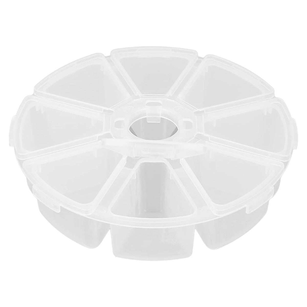 8 Grids Round Clear Plastic Box, Divider Storage Container for Beads Jewelry DIY Crafts Nail Art Items