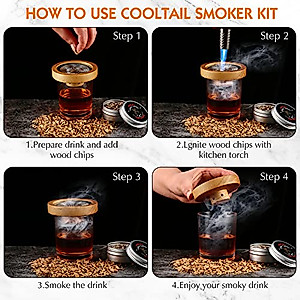 Cocktail Smoker Kit with Torch,include 4 Packs of Wood Chips for Whiskey and Bourbon. Infuse Cocktails, Whiskey, Cheese, Salad, Wine, and meats. Gifts for Your Friends, Husband, Dad. （No Butane Gas）