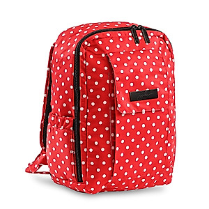 JuJuBe MiniBe Small Backpack, Onyx Collection - Black Ruby - Red/White Polka Dots