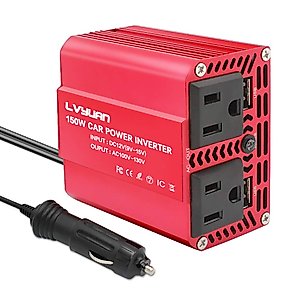 LVYUAN 150W Car Power Inverter 12V to 110V AC Car Charger Adapter with 3.1A Dual USB Car Adapter for Plug Outlet Red