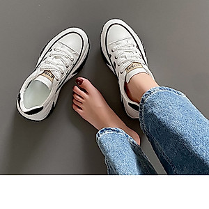 SOLPNOW Women's Leather Breathable Hollow Casual Sneakers,Lace Up Non-Slip Shock Absorbing Heighten Running Sneakers (White,7)