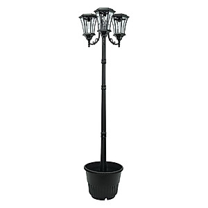 Sun-Ray 312016 Avalon 3-Head Solar Lamp Post and Planter, 7 ft, Black, Batteries Included