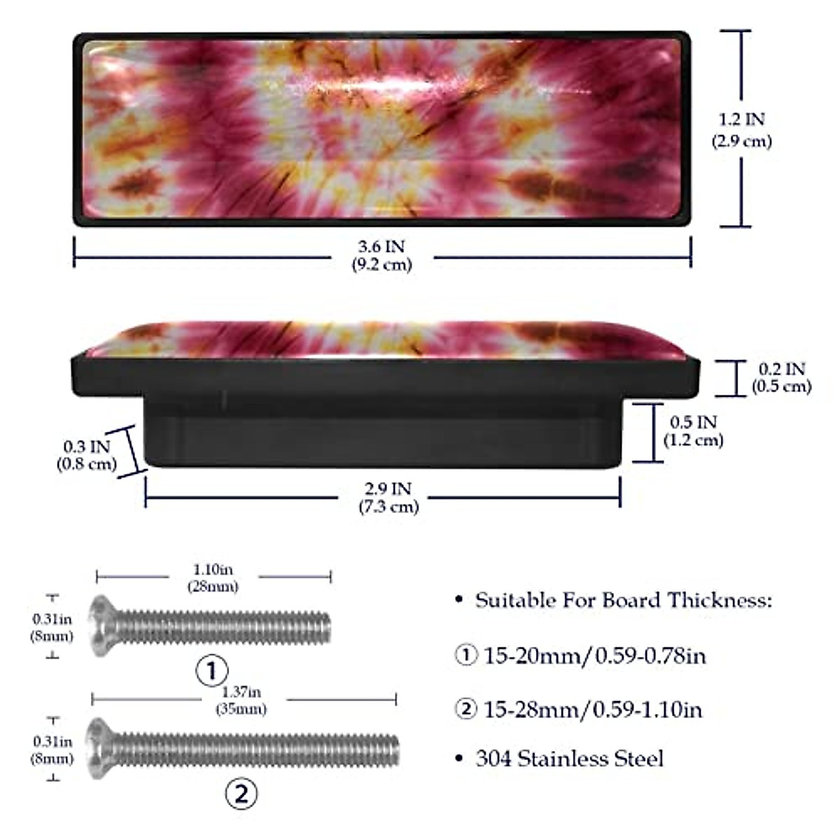 4 Pack 3.6In Double Holes Handles Pulls, Tie-dye Printing Decorative Kitchen Cabinet Dresser Drawer Closet Cupboard Door Handles Pulls for Home Bedroom Bathroom