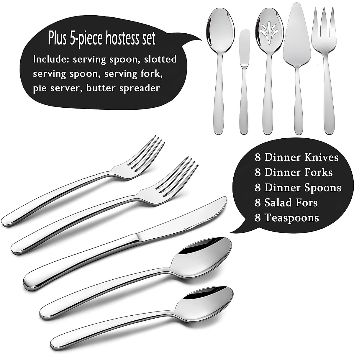 Heavy Duty Silverware Set, HaWare 45 Pieces Stainless Steel Flatware Set with Serving Utensils, Heavy Weight Eating Utensils Tableware for 8, Modern Cutlery for Home, Dishwasher Safe, Mirror Polished