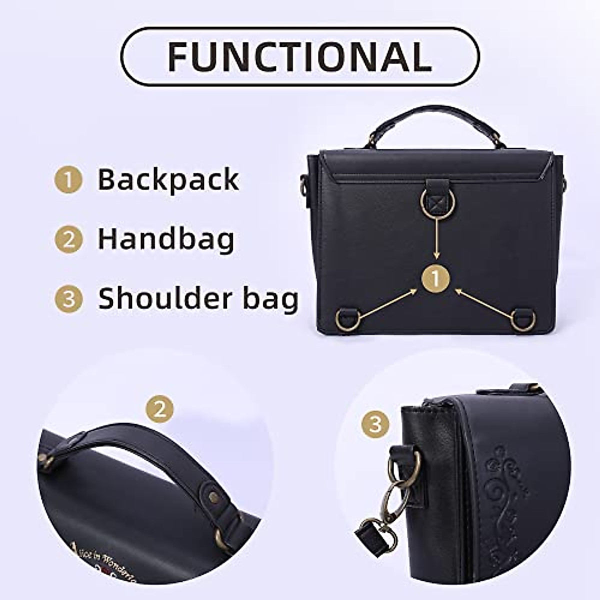 HYID Handbag Satchel Bag Shoulder Bag and Crossbody Bag and Purse for women Backpack Vintage Messenger Bag for Girls, Black