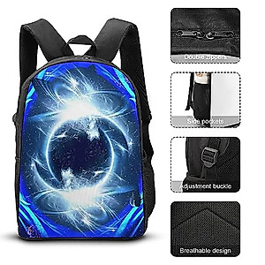 SREEKA Large 17" Backpack Set with Portable Lunch Box Pencil Case, Wear-resistant Laptop Backpack Leakproof Lunch Bag Pencil Pouch