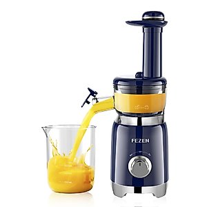 Cold Press Juicer, FEZEN Small Masticating Juicer for Fruits and Vegetables, Powerful Juice Extractor Machine with Compact Size and Space-Saving Feature, Very Easy to Clean (Updated)