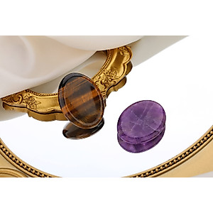 2PCS Worry Stone for Anxiety Tigers Eye Amethyst Healing Crystals Hand Carved Thumb Stones Pocket Gemstones Meditation Accessories Oval Crystal Natural Reiki Relax Palm Stone Anxiety Relief Items