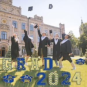 2024 Graduation Yard Sign Decoration Blue and Gold Congrats Graduation Lawn Signs with 22 Stakes for Outdoor Congrats Graduation Party Decoration Class of 2024 Supplies