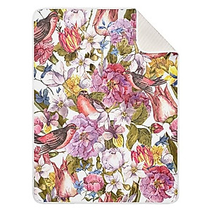 Kigai Vintage Floral Bird Baby Blanket for Boys Girls, Swaddle Blankets Soft Cozy Nursery Receiving Blankets Travel Blanket Throw Blankets for Toddler Newborn, 30 x 40 Inch