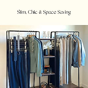 May Finery Pants Hangers Space Saving 2 Pack- Metal Skirt & Pant Hangers with Clips - Jean Hangers for Closet Clothes Hanger Organizer, Multi Slack Trouser Pants Rack Closet Hangers Space Saver, Black