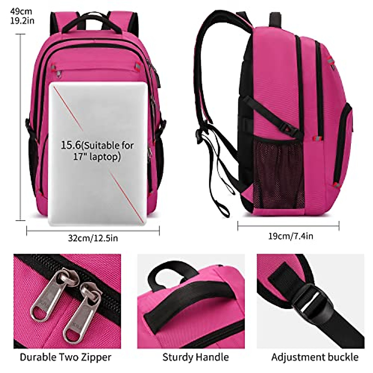CAFELE 17.3Inch Large Laptop Backpack for Teenager Travel School Work w/USB Charging Port Women,Pink