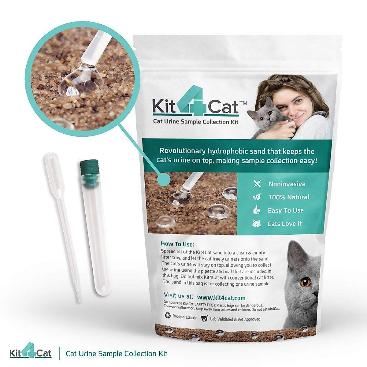 Kit4Cat Litter & Test UTI Bundle - Kit4Cat Hydrophobic Litter with CheckUp 3 Parameters UTI Testing Strips x 50