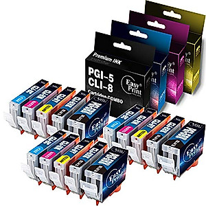 15-Pack Compatible PGI5 CLI8 PGI-5 CLI-8 Ink Cartridge Used for Canon PIXMA IP4300 IP4500 IP5200 IP6600D MP600 Pro9000 Printer (3X Big BK, 3X Small BK, 3X Cyan, 3X Magenta, 3X Yellow), by EasyPrint