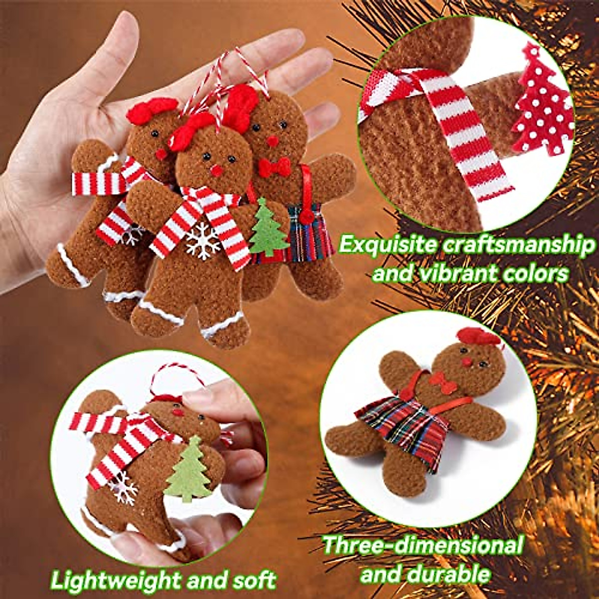 6PCS Felt Gingerbread Ornaments for Christmas Tree Decorations, 4.7Inch Retro Plush Doll Christmas Charms Soft Toys for Holiday Home Decor