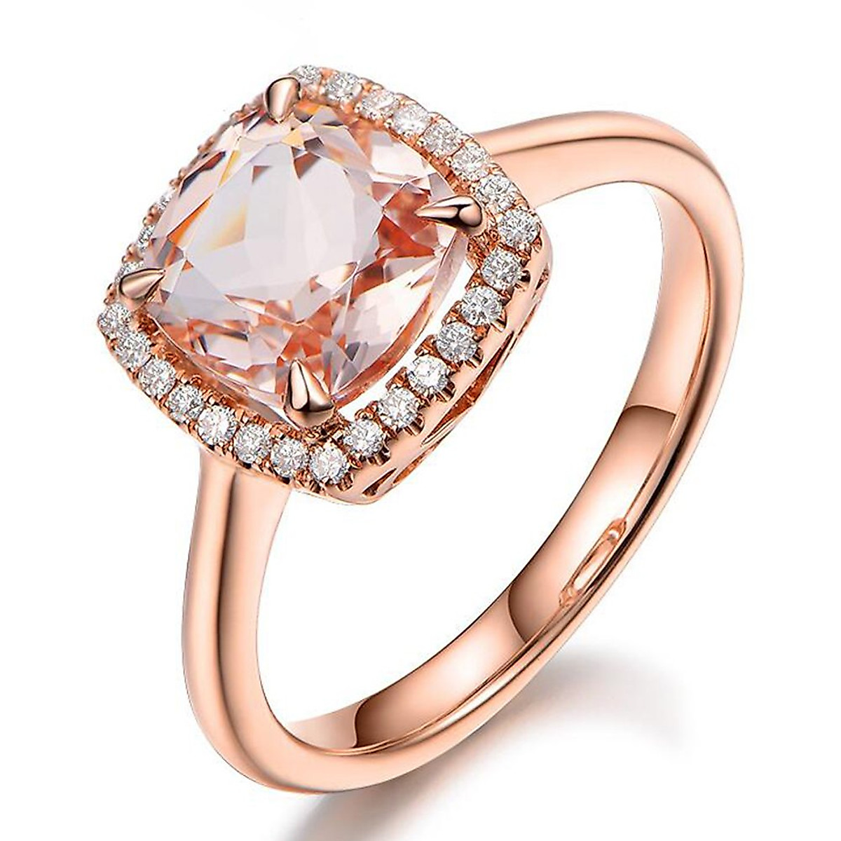 Kardy Fine Gemstone Morganite Fashion Diamond Solid 14K Rose Gold Promise for Women Wedding Engagement Ring Set