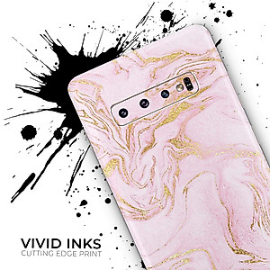 DesignSkinz Rose Pink Marble & Digital Gold Frosted Foil V12 Protective Vinyl Decal Wrap Skin Cover Compatible with The Samsung Galaxy S20 (Screen Trim & Back Glass Skin)