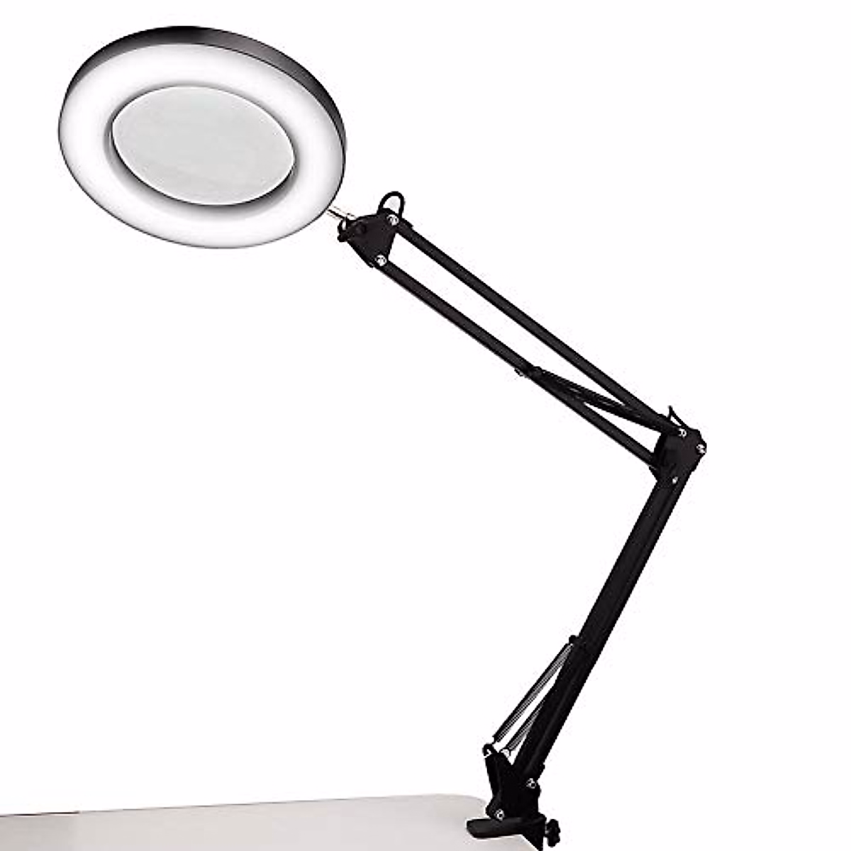 ZJchao Magnifier Lamp, 12w USB Clip on Table Lamp Foldable 5X Magnifying Glass LED Eye Caring Lamp for Reading Working Jewelry Makers Skincare Beauty(Black)