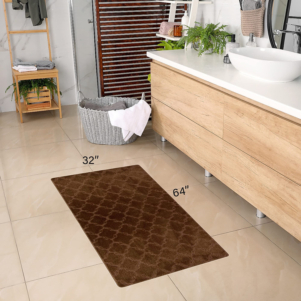Aspen Design Machine Washable Kitchen & Bathroom Mat, Trellis Design Brown Color Large Size Slip Resistant Backing