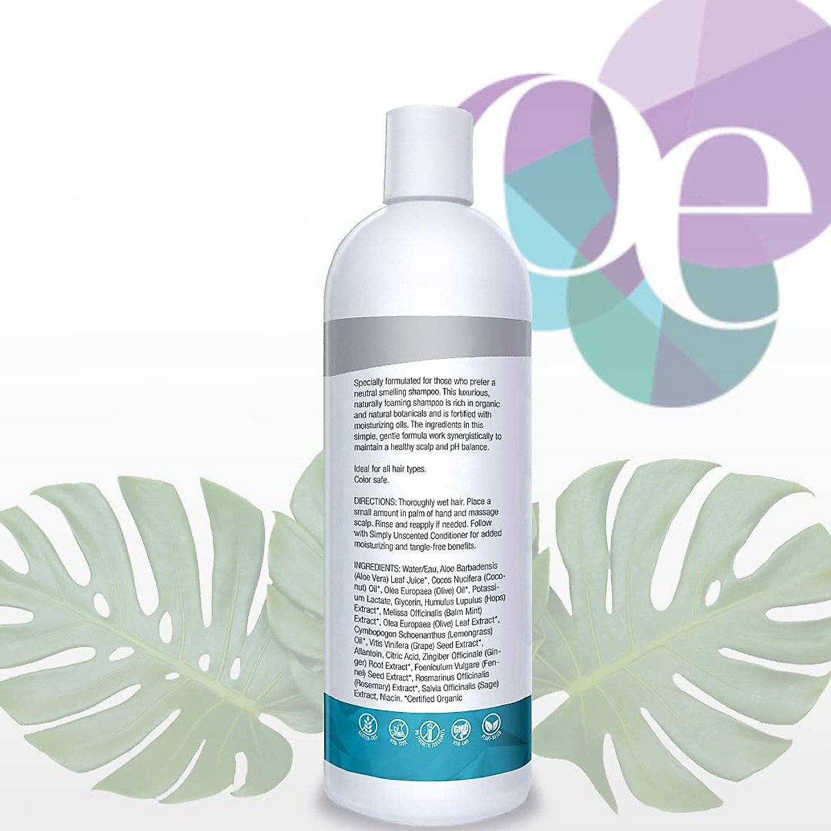 Organic Excellence All Natural Chemical-Free Shampoo | Non-Toxic, Sulfate-Free, Paraben-Free, Fragrance-Free for Men, Women, and Kids - Color-safe 16 fl oz (473 ml)