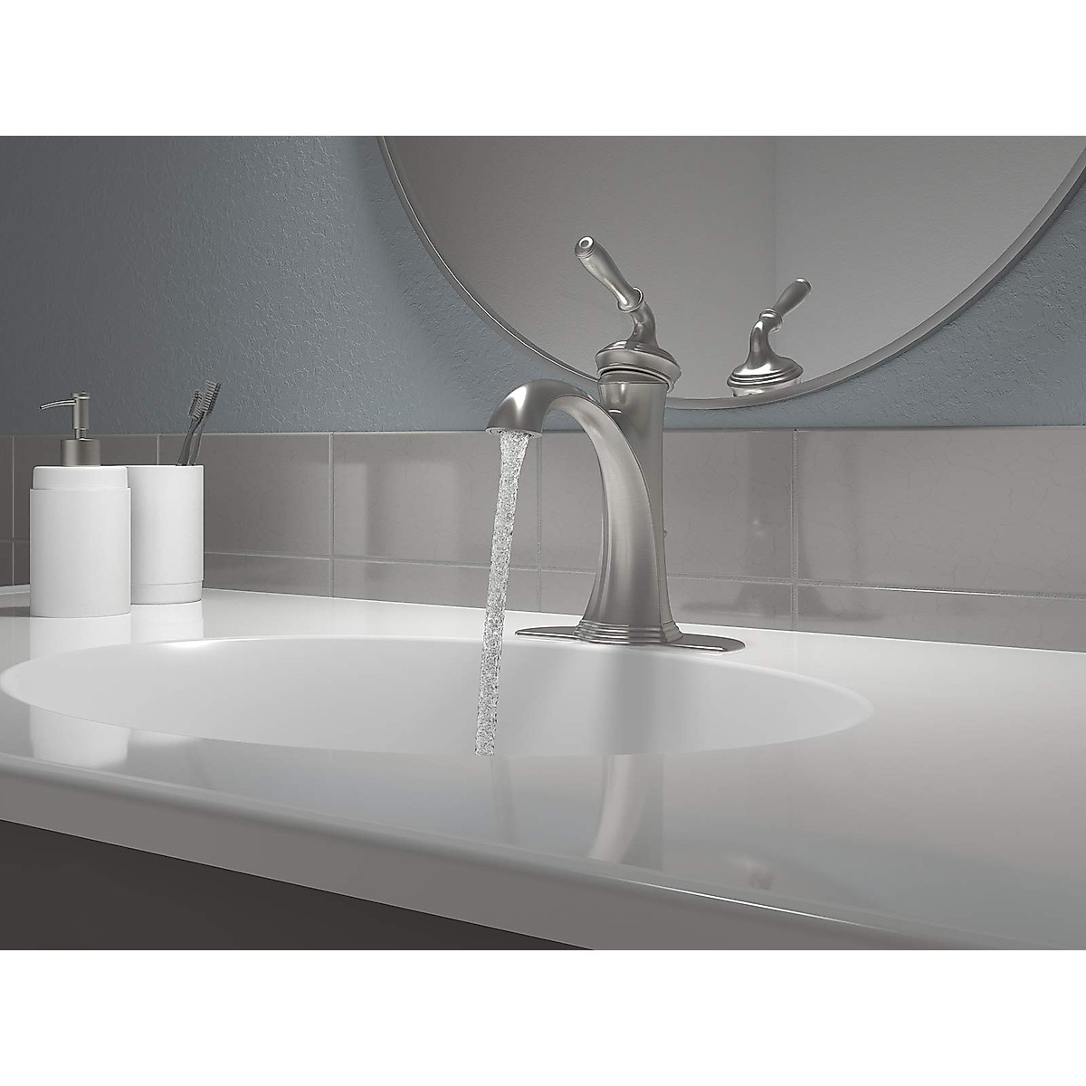 KOHLER Devonshire K-193-4-BN Single Handle Single Hole or Centerset Bathroom Faucet with Metal Drain Assembly in Brushed Nickel