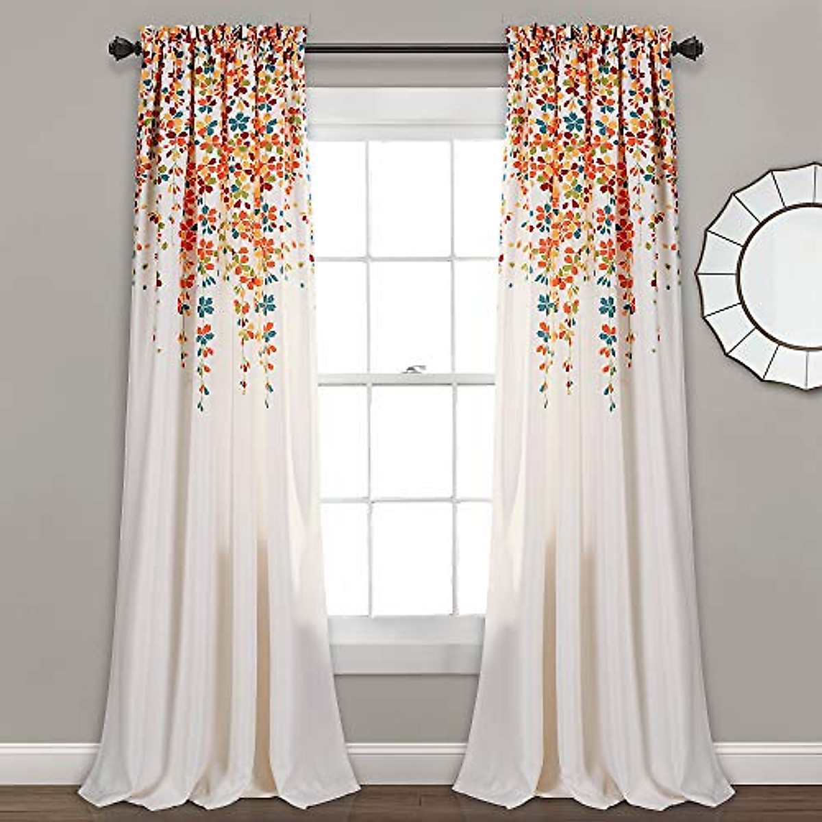 Lush Decor Weeping Flowers Darkening Window Curtains Panel Set for Living, Dining Room, Bedroom (Pair), 84 x 52 in, Turquoise & Tangerine, 2 Count